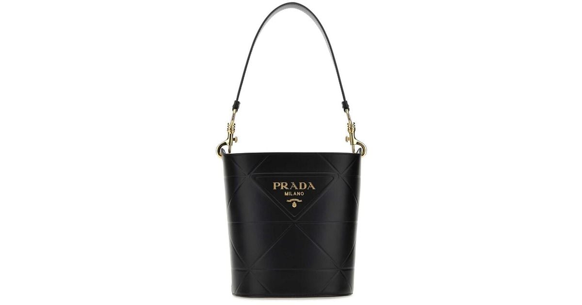 Prada Leather Bucket Bag in Black | Lyst