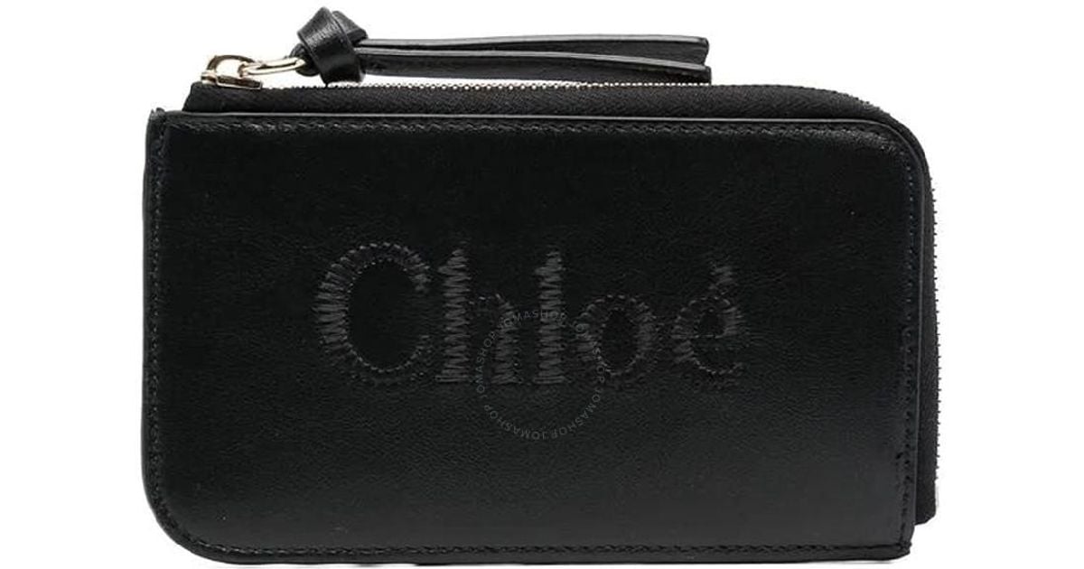 Chloé Logo Embroidered Sense Soft Leather Card Case in Black | Lyst UK