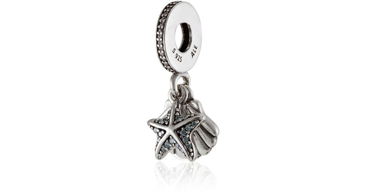 PANDORA Starfish And Sea Shell Dangle Charm in White | Lyst
