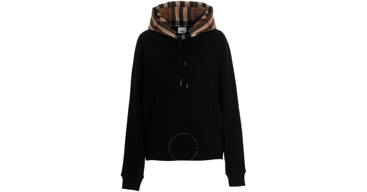 Burberry Check Hood Oversized Hoodie in Black | Lyst