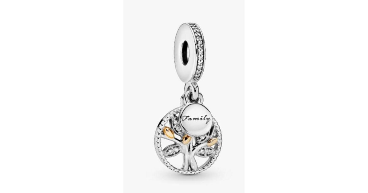 PANDORA Sparkling Family Tree Dangle Charm in White | Lyst