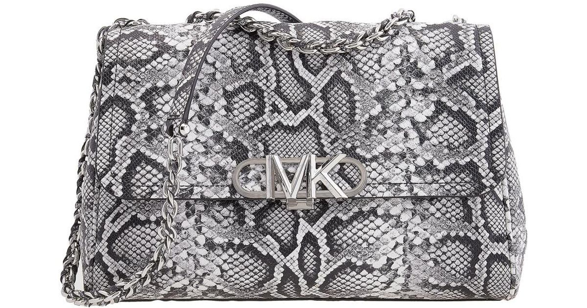 Michael Kors Parker Snake Embossed Leather Shoulder Bag in Gray | Lyst