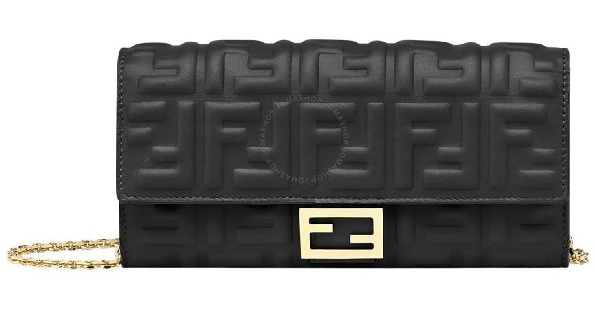 Fendi Baguette Monogram Chain Strap Wallet in Black | Lyst