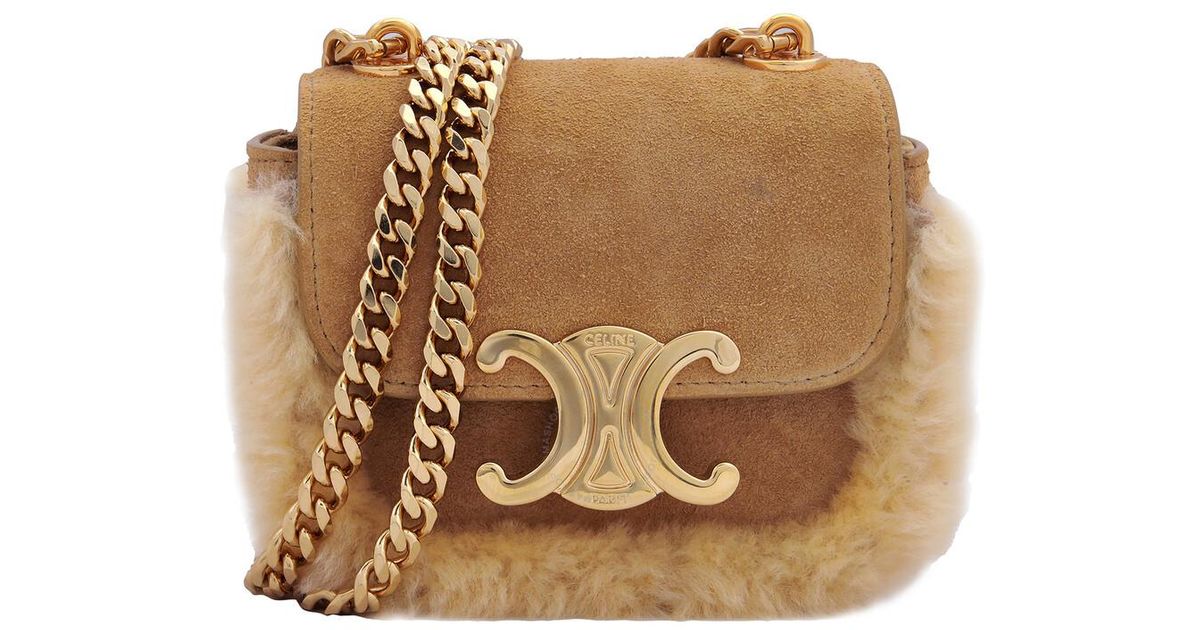 Celine Suede Calfskin And Shearling Chain Claude Bag in Brown | Lyst Canada