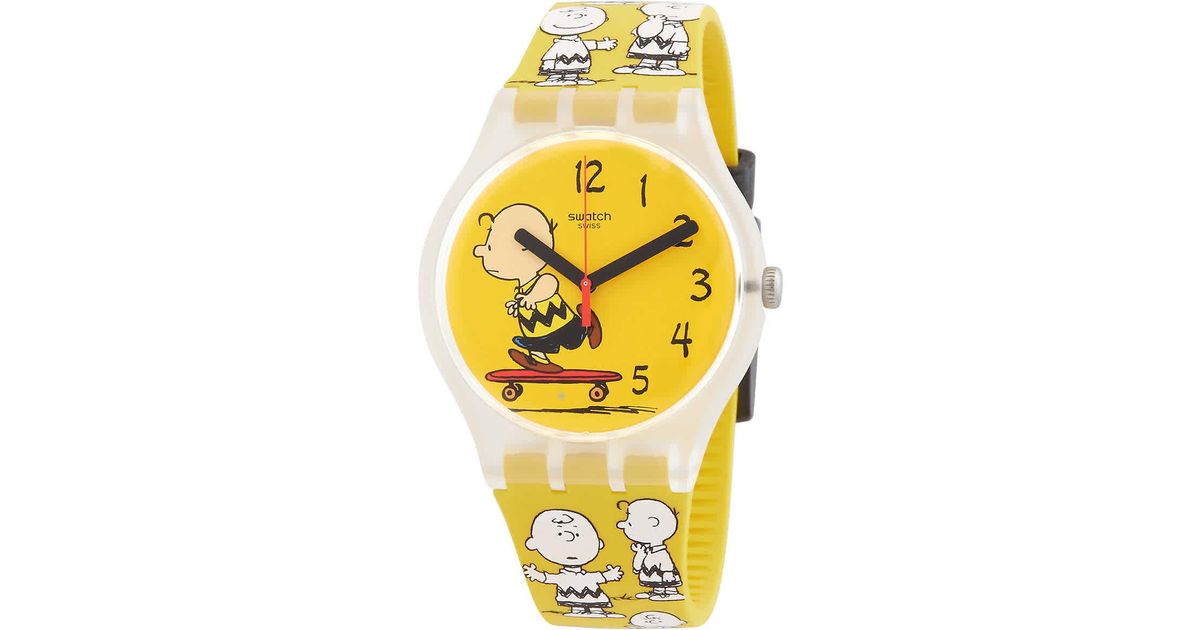 Swatch Peanuts Pow Wow Quartz Yellow Dial Unisex Watch in Metallic | Lyst