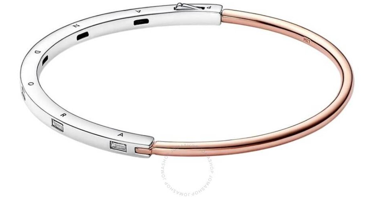 PANDORA Signature Two-Tone Pave Bangle, in Metallic | Lyst