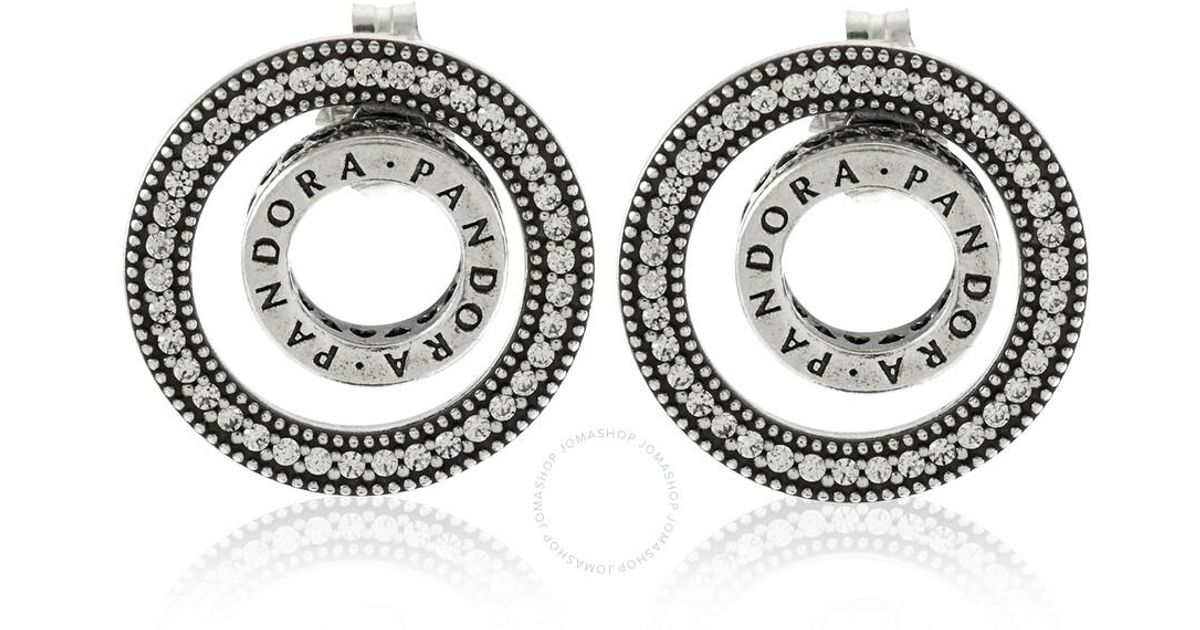 PANDORA Logo Circle Stud Earrings In Sterling Silver in Metallic | Lyst ...