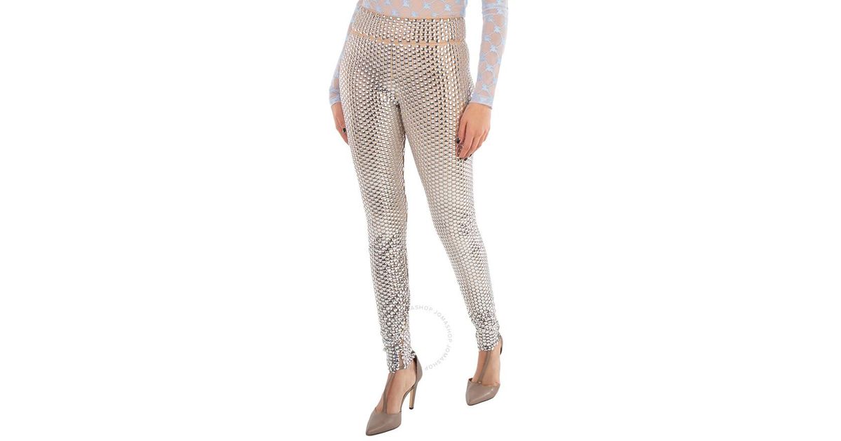 Burberry Silver Bobbie Sheer Metallic Mesh leggings in Natural | Lyst