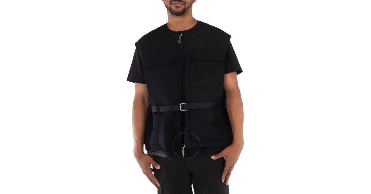 Burberry Belted Utility Wool Vest in Black for Men | Lyst