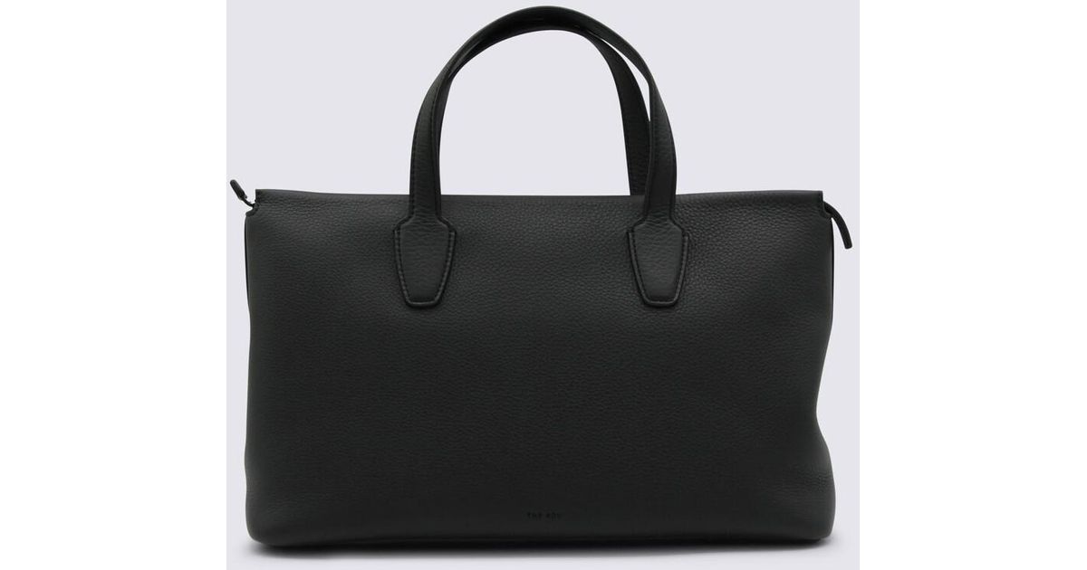 The Row Leather Marcel Top Handle Bag in Black | Lyst