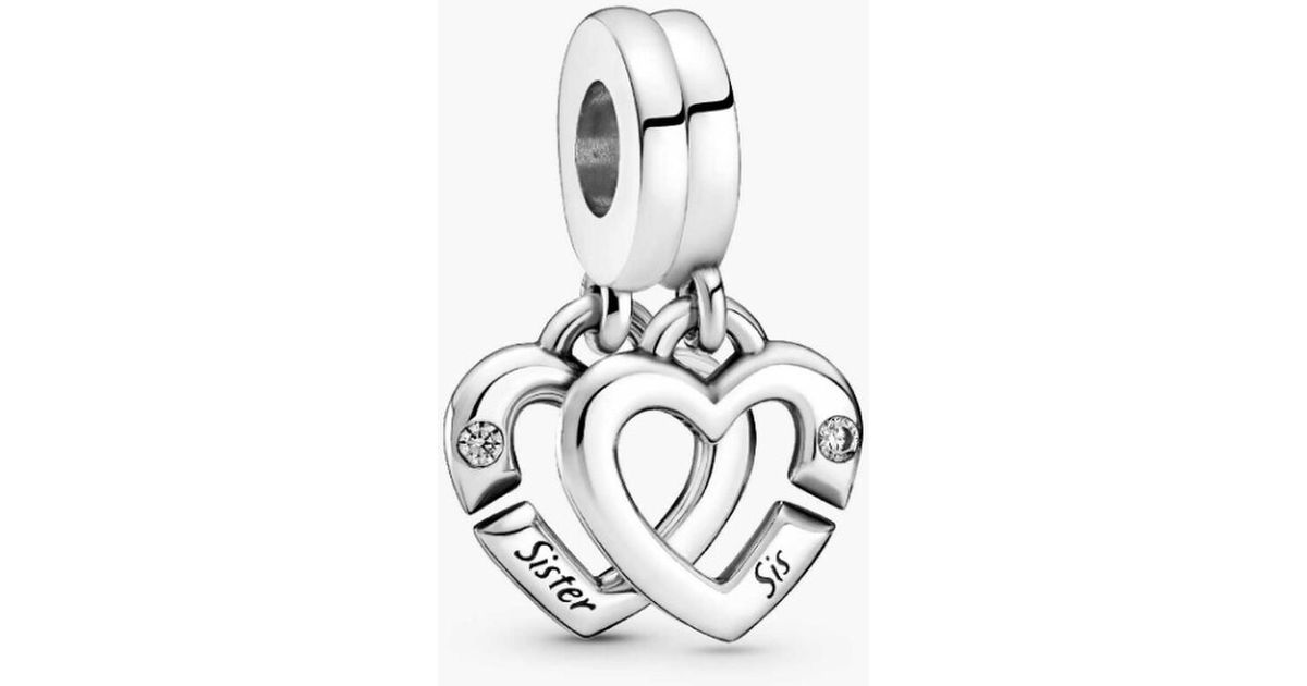 PANDORA Sister Hearts Sterling Split Dangle in Metallic | Lyst UK