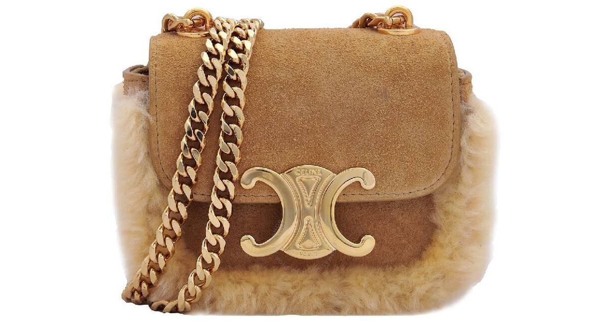 Celine Suede Calfskin And Shearling Chain Claude Bag in Brown | Lyst