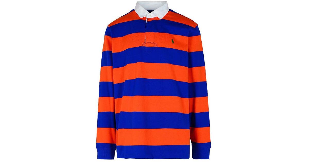 Polo Ralph Lauren Rugby Stripe Pattern Polo Shirt in Orange for Men ...