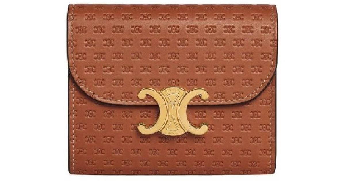 Celine Wallet With Triomphe Embossed Logo in Brown | Lyst UK