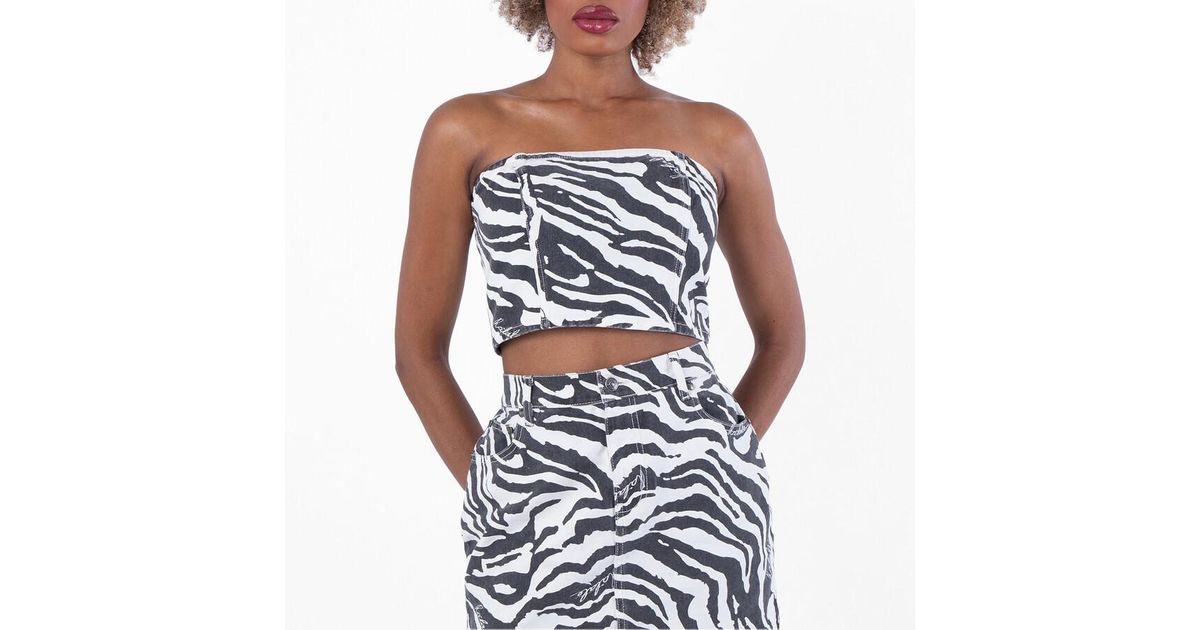 ROTATE BIRGER CHRISTENSEN Zebra Printed Denim Top in Metallic | Lyst UK