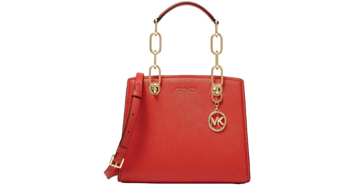 Michael Kors Cynthia Small Leather Satchel Bag in Red | Lyst