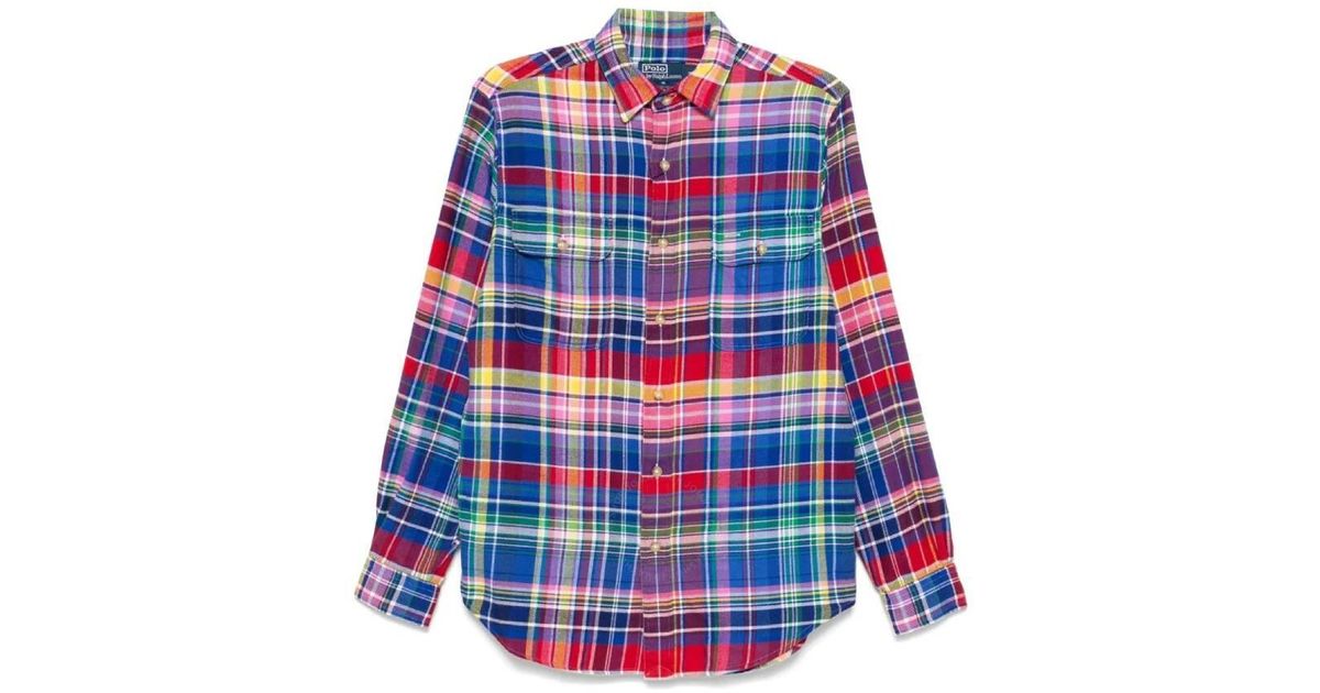 Polo Ralph Lauren Custom Fit Striped Check Shirt in Blue for Men | Lyst
