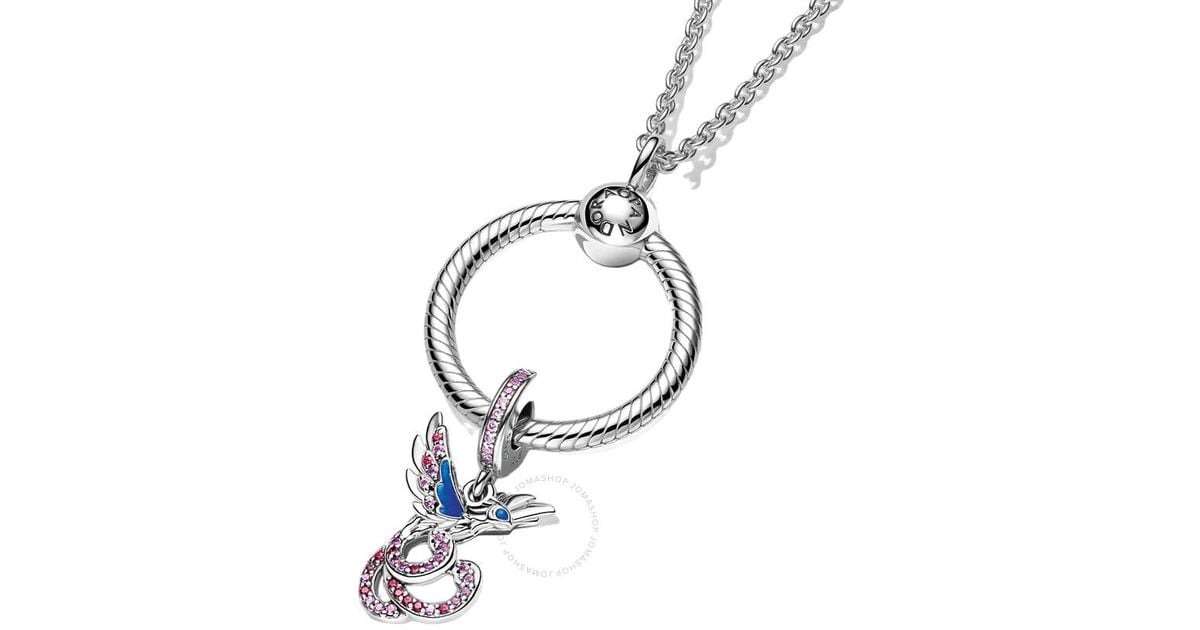 PANDORA Phoenix Dangle Charm And O Pendant Necklace Set in Blue | Lyst