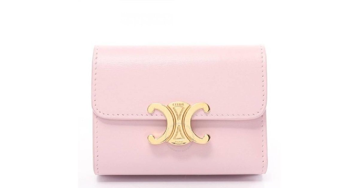 Celine Triomphe Compact Tri-Fold Wallet in Pink | Lyst