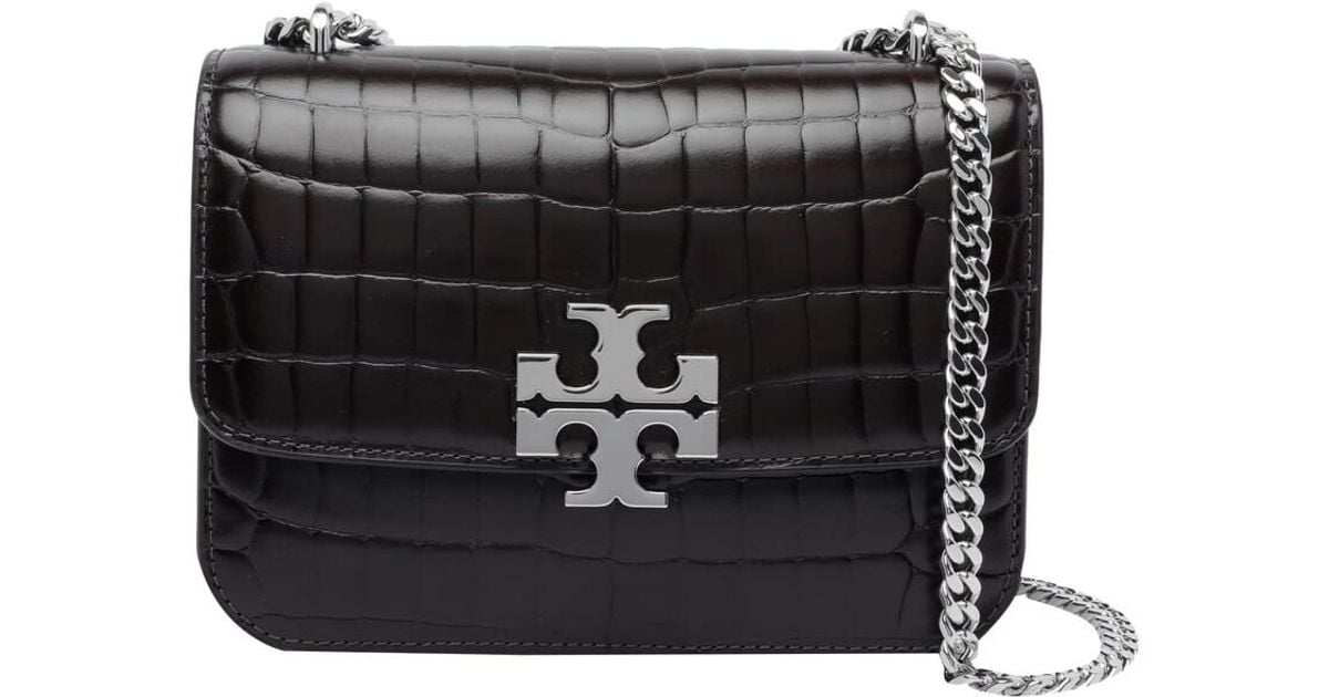 Tory Burch Small Eleanor Croc Convertible Shoulder Bag in Black | Lyst UK