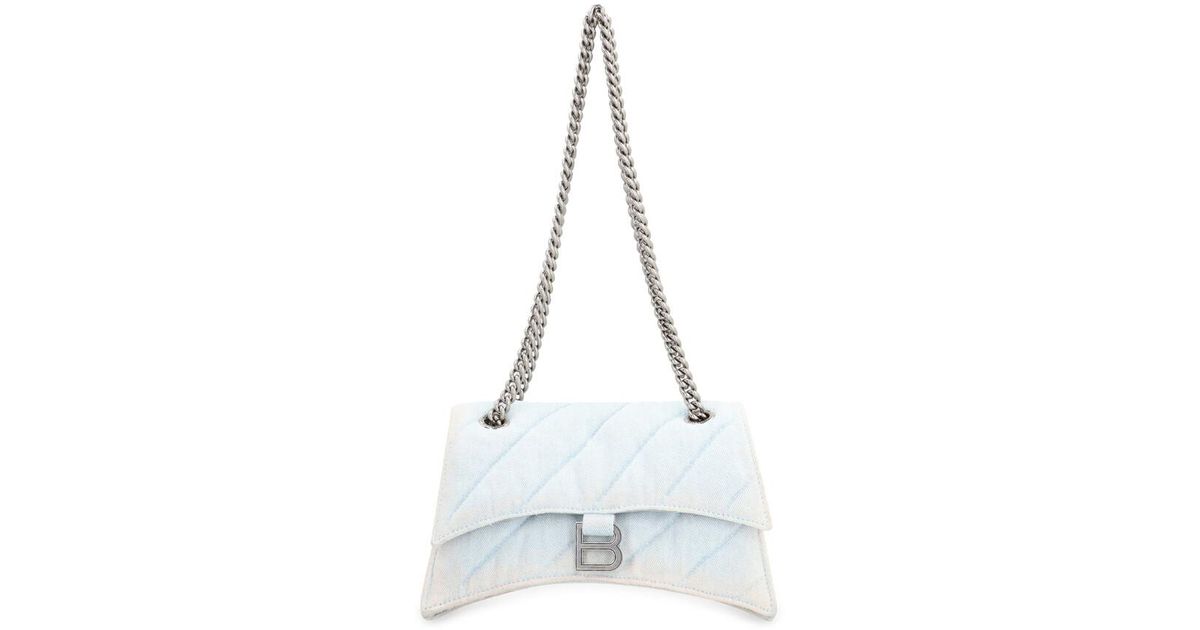 Balenciaga Denim Crush S Shoulder Bag in White | Lyst UK