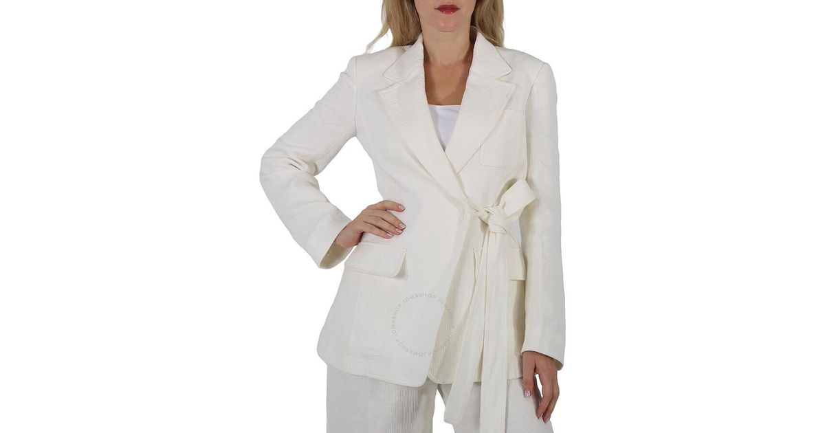 Chloé Iconic Milk Tie-closure Tailored Linen Jacket in Gray | Lyst