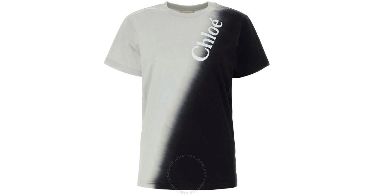 Chloé Two-tone Logo-print T-shirt in Black | Lyst UK