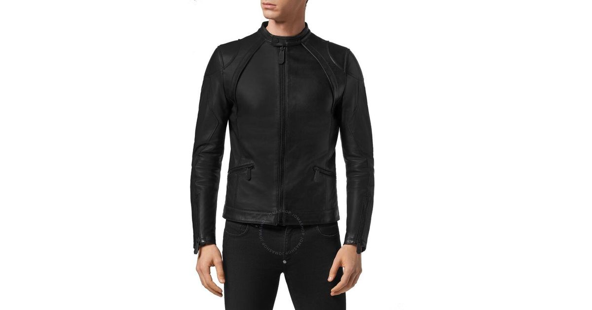 Philipp Plein Iconic Leather Moto Jacket in Black for Men | Lyst