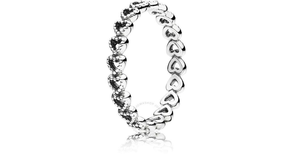 PANDORA Sterling Band Of Hearts Ring in Metallic | Lyst
