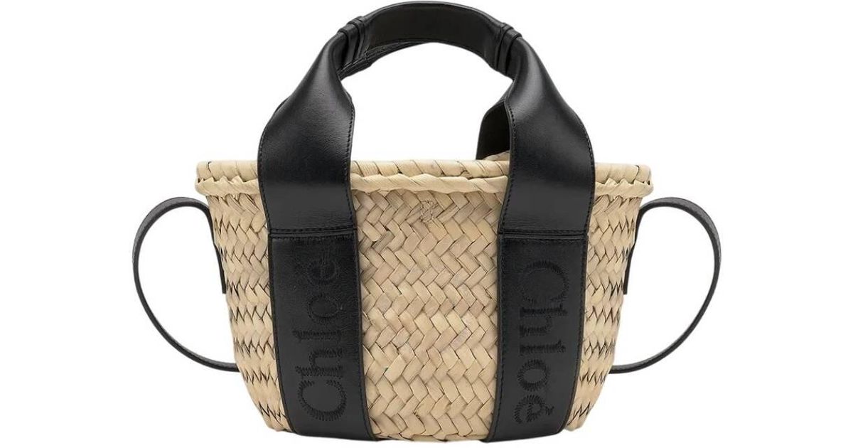Chloé Small Sense Raffia Tote Bag in Black | Lyst