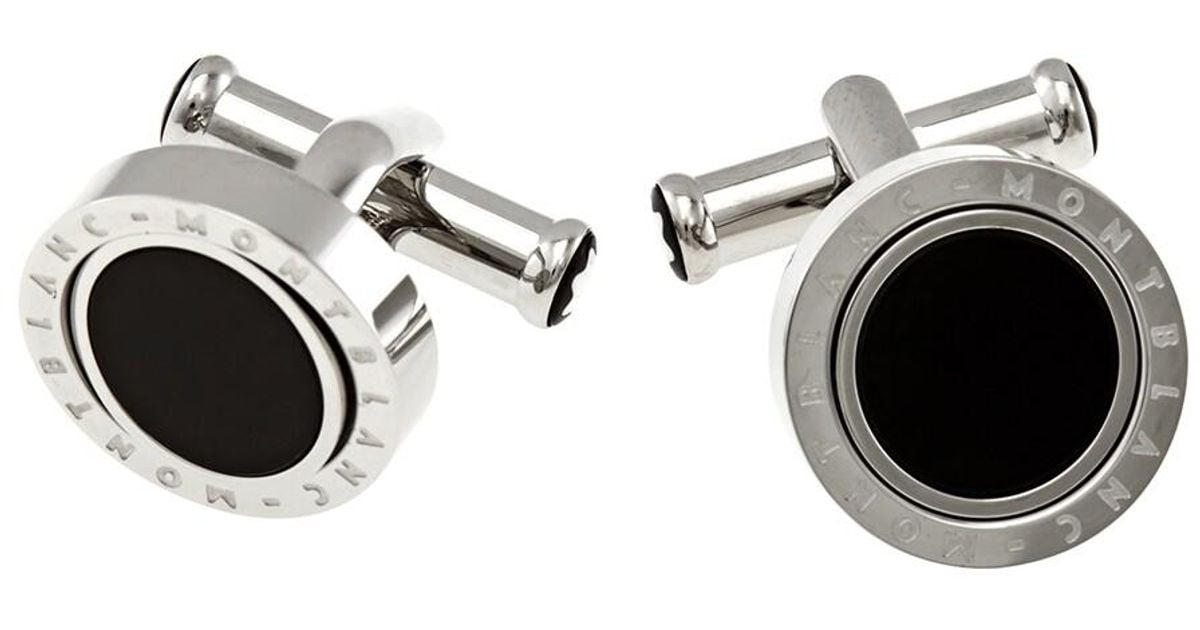 Montblanc Meisterstuck Onyx Inlay Stainless Steel Round Cufflink in Metallic for Men | Lyst UK