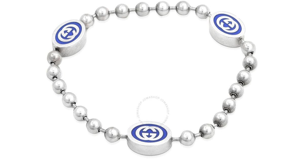 Gucci Sterling And Enamel Boule Chain Interlocking G Bracelet in Blue | Lyst