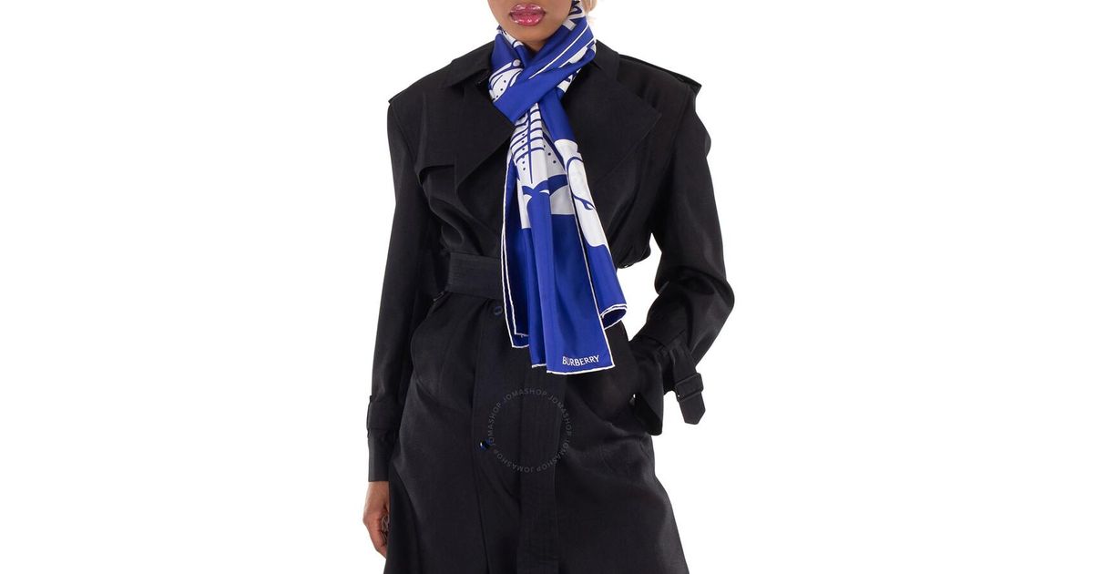 Burberry Knight Emblem Silk Scarf in Blue | Lyst
