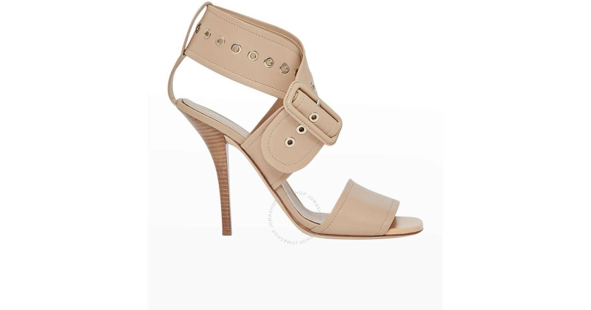 Burberry Soft Fawn Buckle Strap Leather Stilettos Heels in Metallic | Lyst