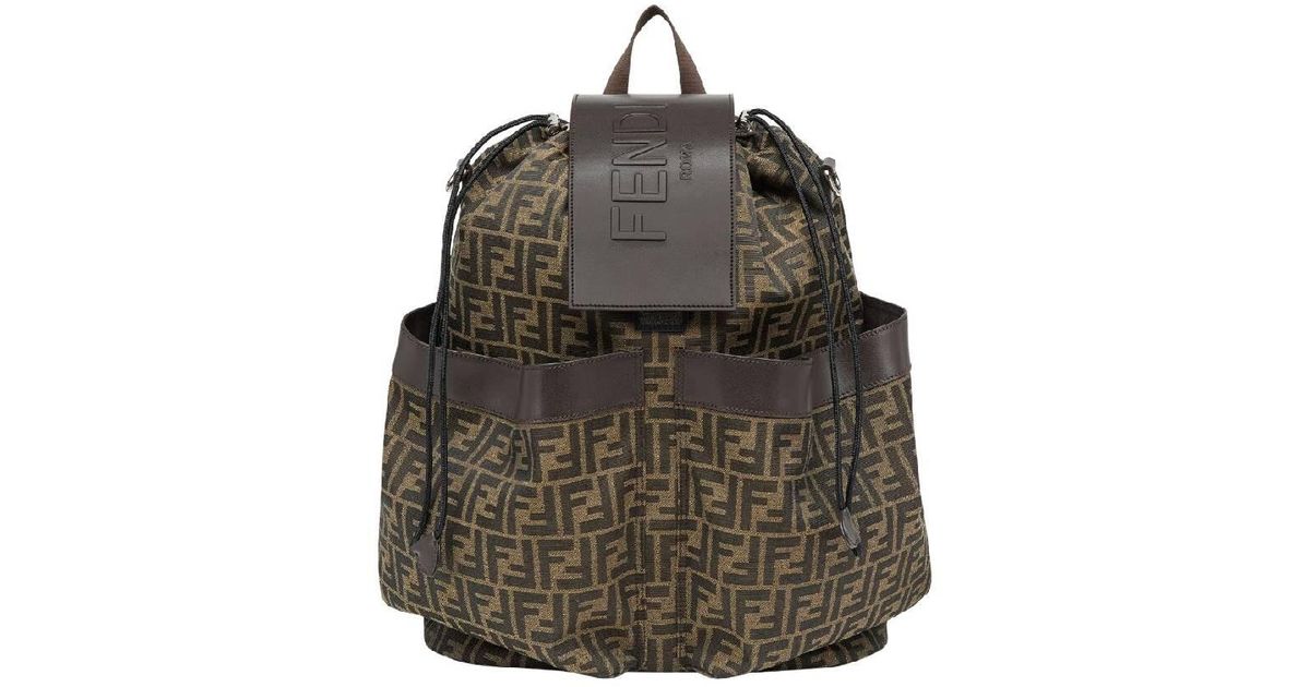 Fendi Strike Large Ff Logo Jacquard Backpack in Black for Men | Lyst