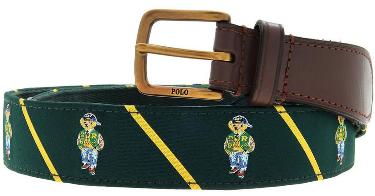 Polo Ralph Lauren Polo Bear Leather-Trim Belt in Green for Men | Lyst UK
