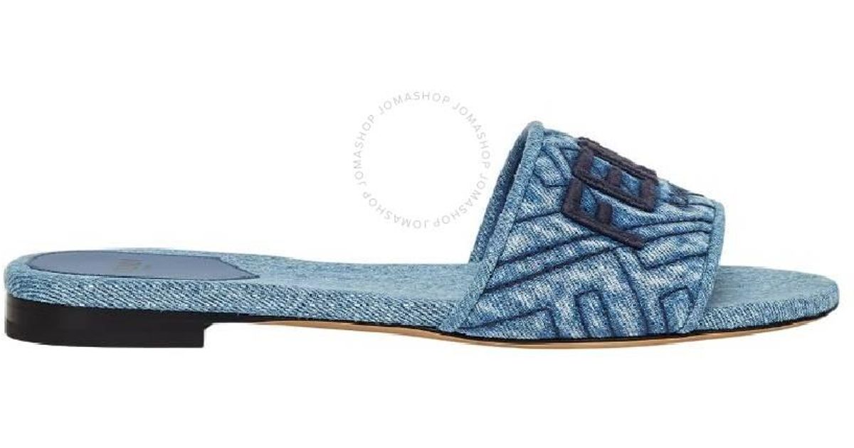 Fendi Signature Denim Wide-Band Slides, Brand Size 37 Us in Blue | Lyst