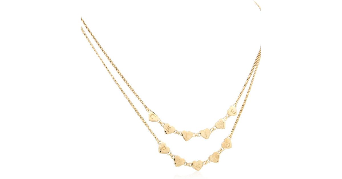 Celine Coeur Double Necklace in Metallic | Lyst
