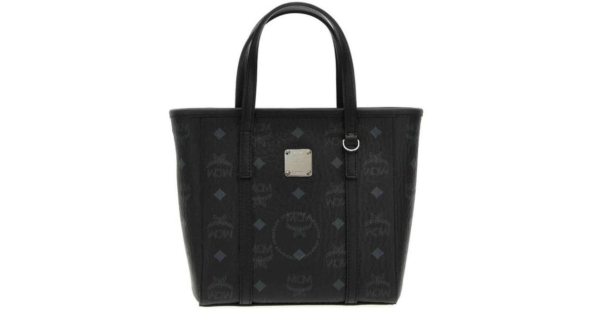 MCM Visetos Mini Toni Top-Zip Shopper Bag in Black | Lyst