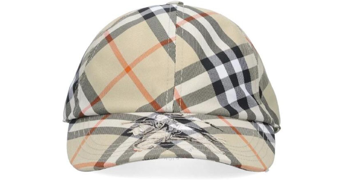 Burberry Equestrian Knight-Applique Checked Baseball Cap in Natural for ...