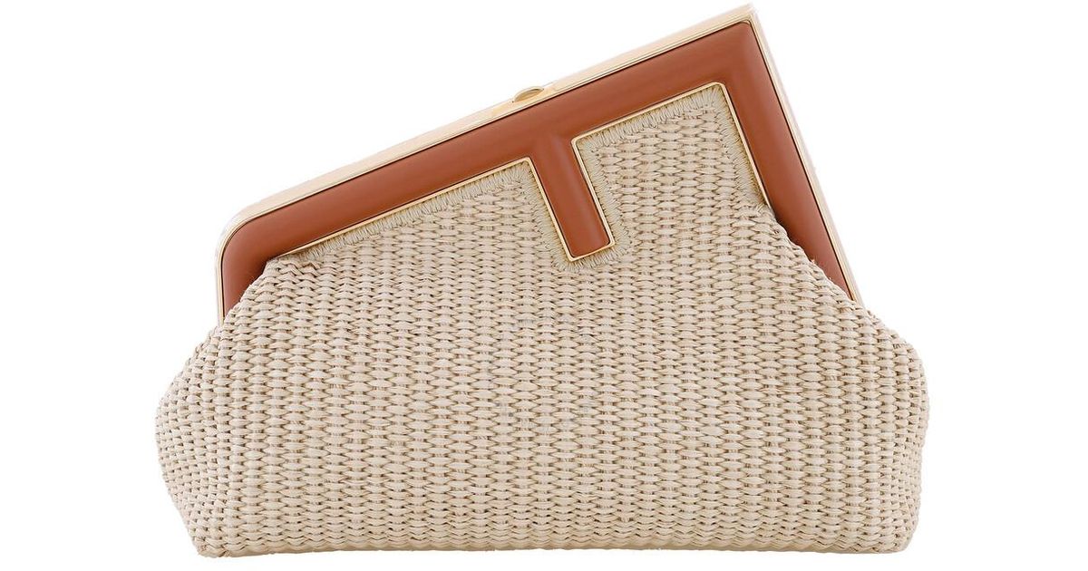 Fendi Textured Weave First Small Clutch Bag in Brown | Lyst
