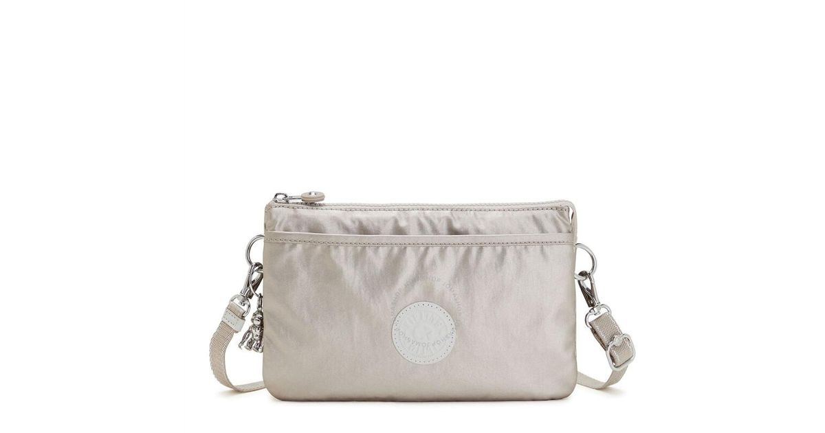 Kipling Riri Metallic Glow Large Pouch With Crossbody Strap in Gray | Lyst