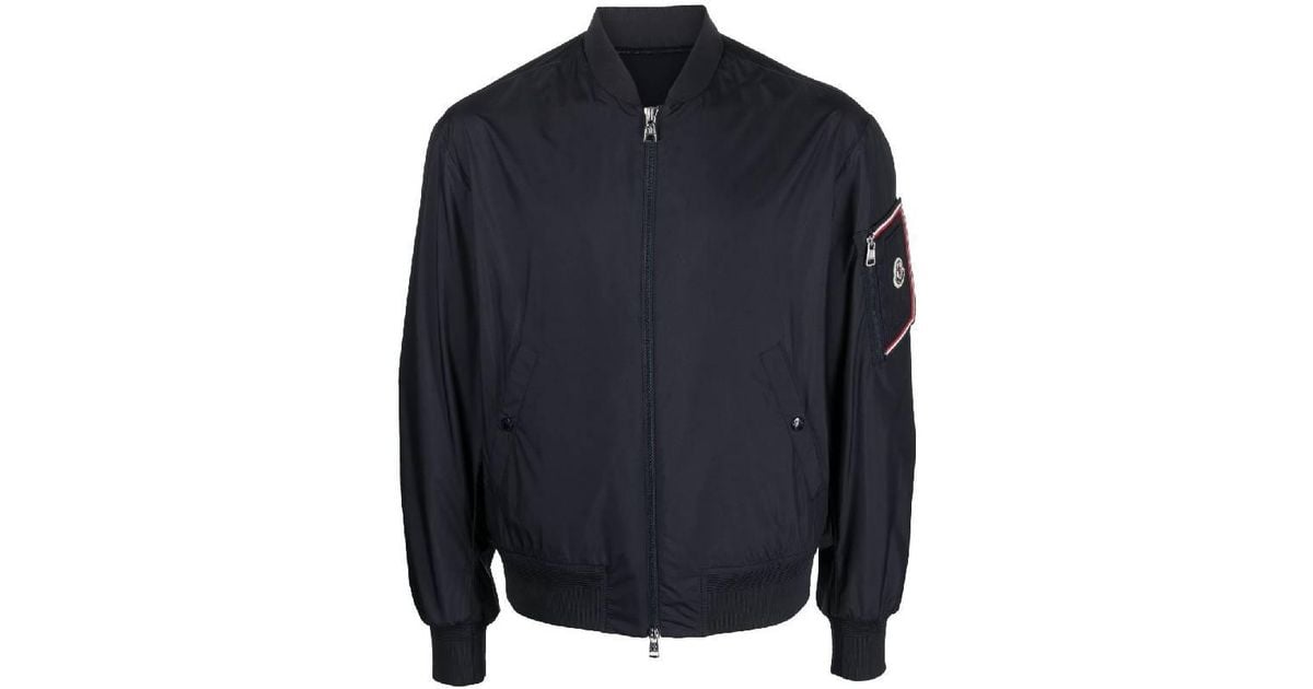 Moncler Bharani Logo-Patch Bomber Jacket, Brand Size 4 (X-Large) in ...