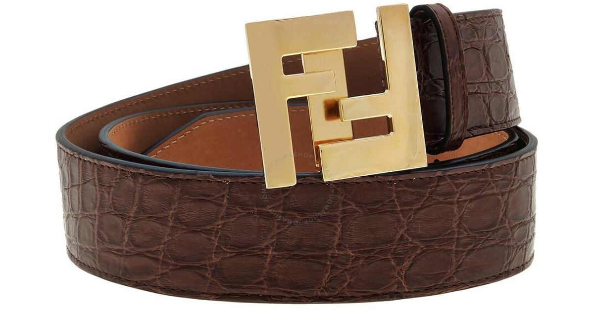 Fendi Ff Logo Buckle Caiman Crocodile Leather Belt in Brown for Men | Lyst