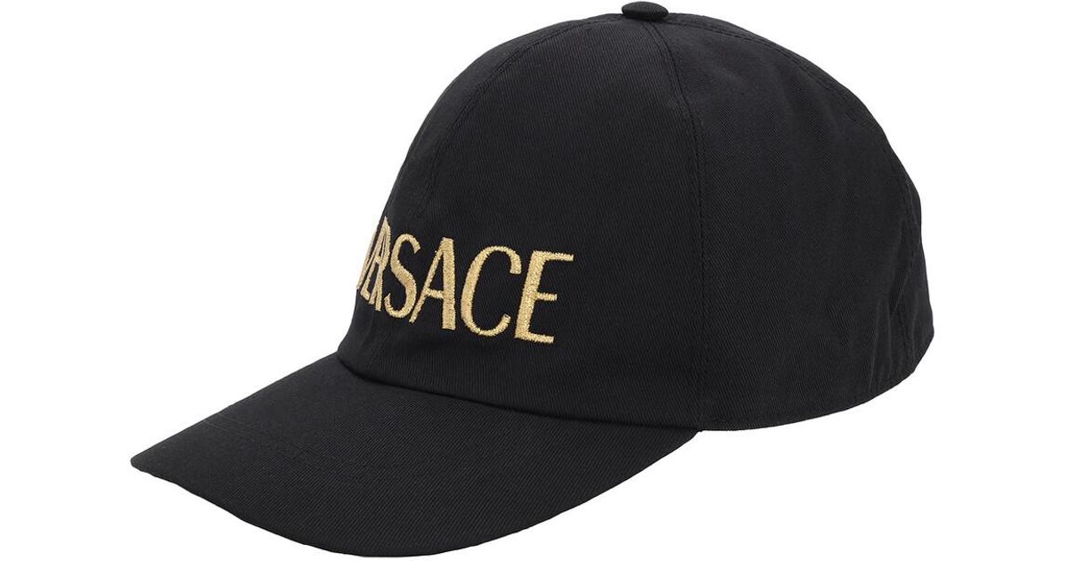 Versace Embroidered Logo Baseball Cap in Black | Lyst UK