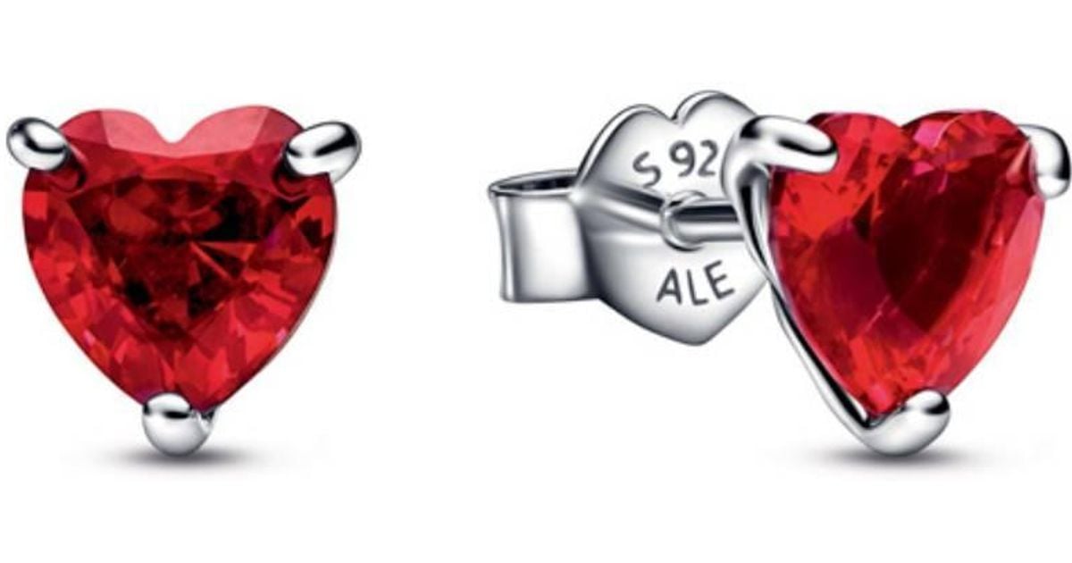 PANDORA Ladies Heart Stud Earrings in Red | Lyst