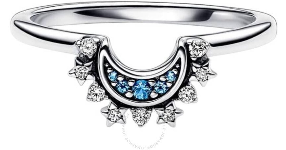 PANDORA Moments Sterling Sparkling Moon Ring in Blue | Lyst