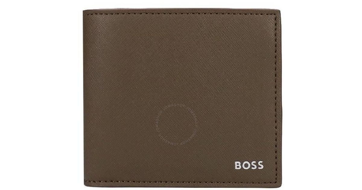 BOSS Embossed Logo Bi-Fold Leather Wallet in Brown for Men | Lyst UK