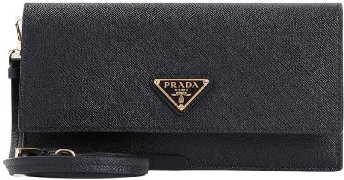 Prada Signature Logo Emblem Leather Mini Bag in Black | Lyst UK