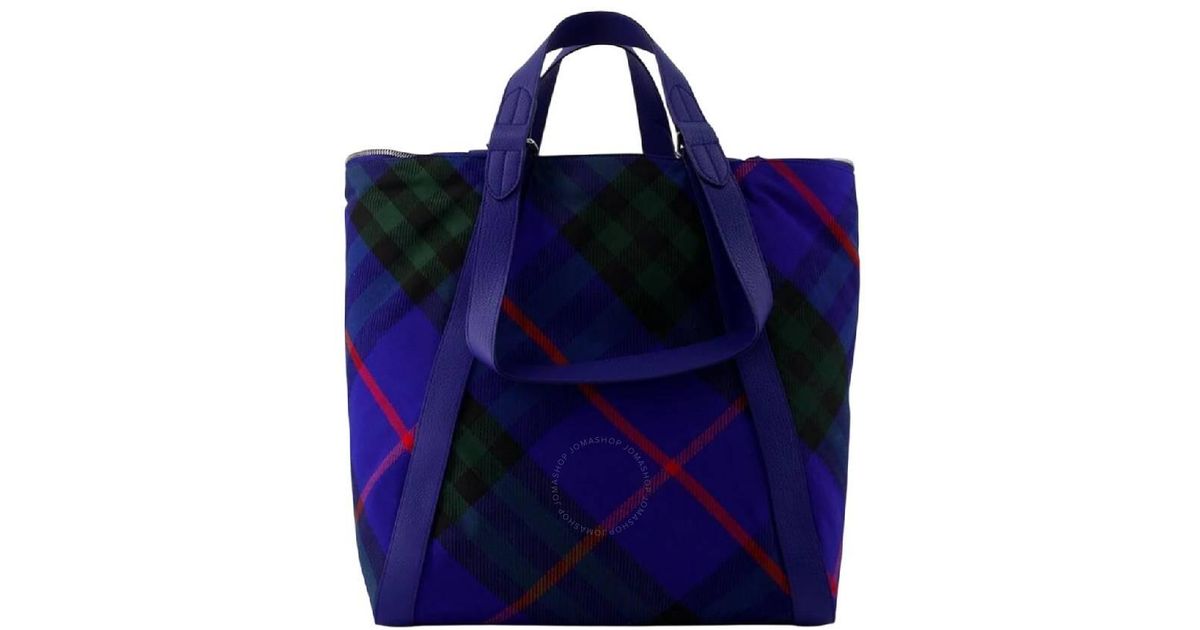 Burberry Check Print Adjustable Shoulder Straps Tote Bag in Blue | Lyst
